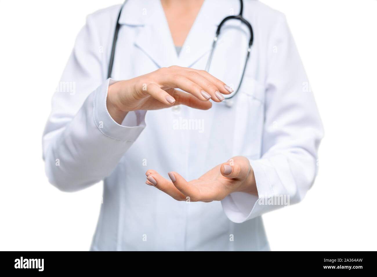 Unrecognizable female doctor measuring some invisible object Stock ...