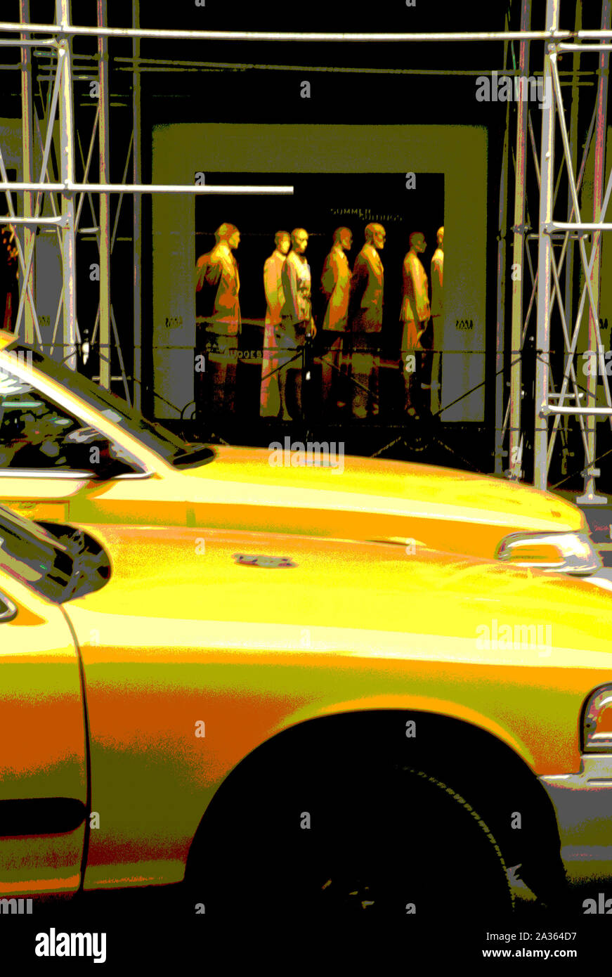 Yellow taxi cabs, store front display window, NYC Stock Photo - Alamy