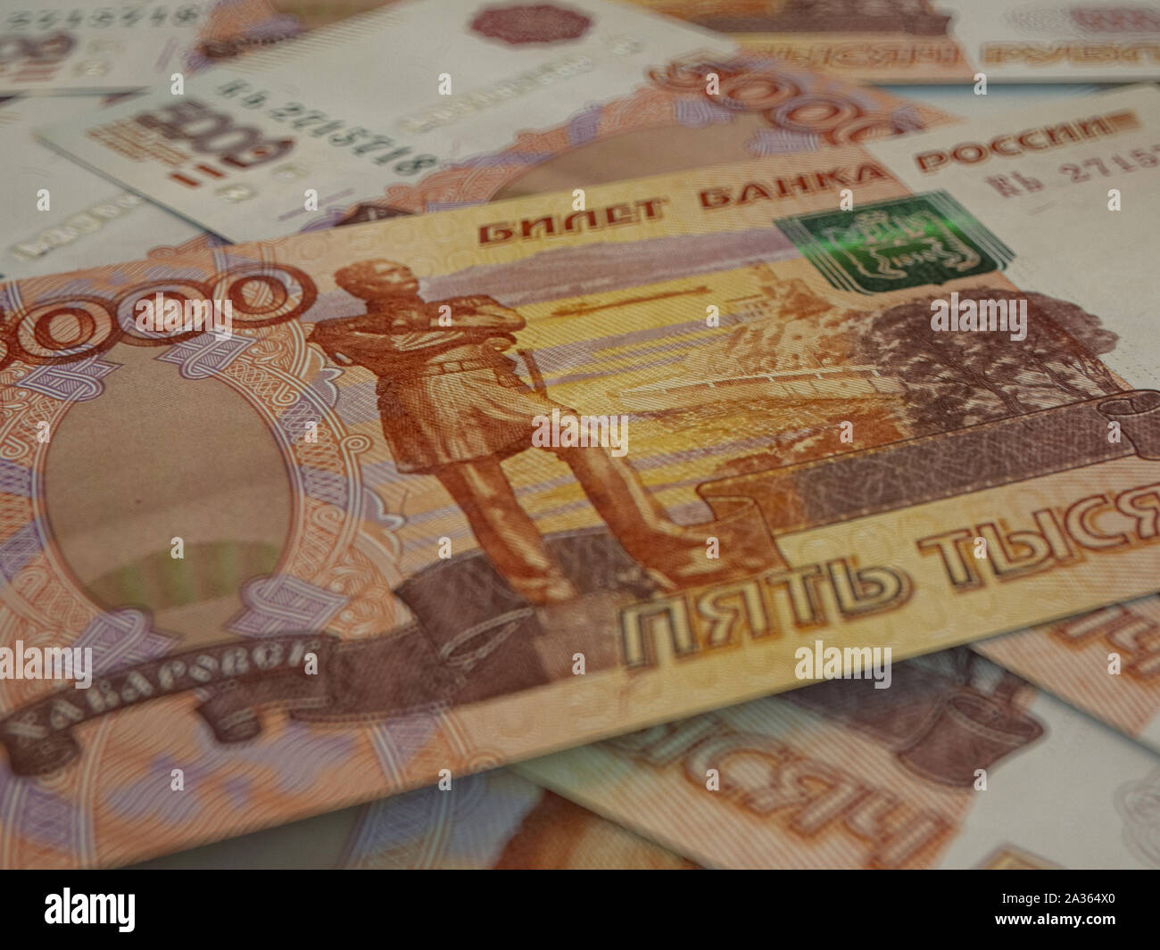 Russian currency. Russian Federation Ruble. Finance background. Closeup ...