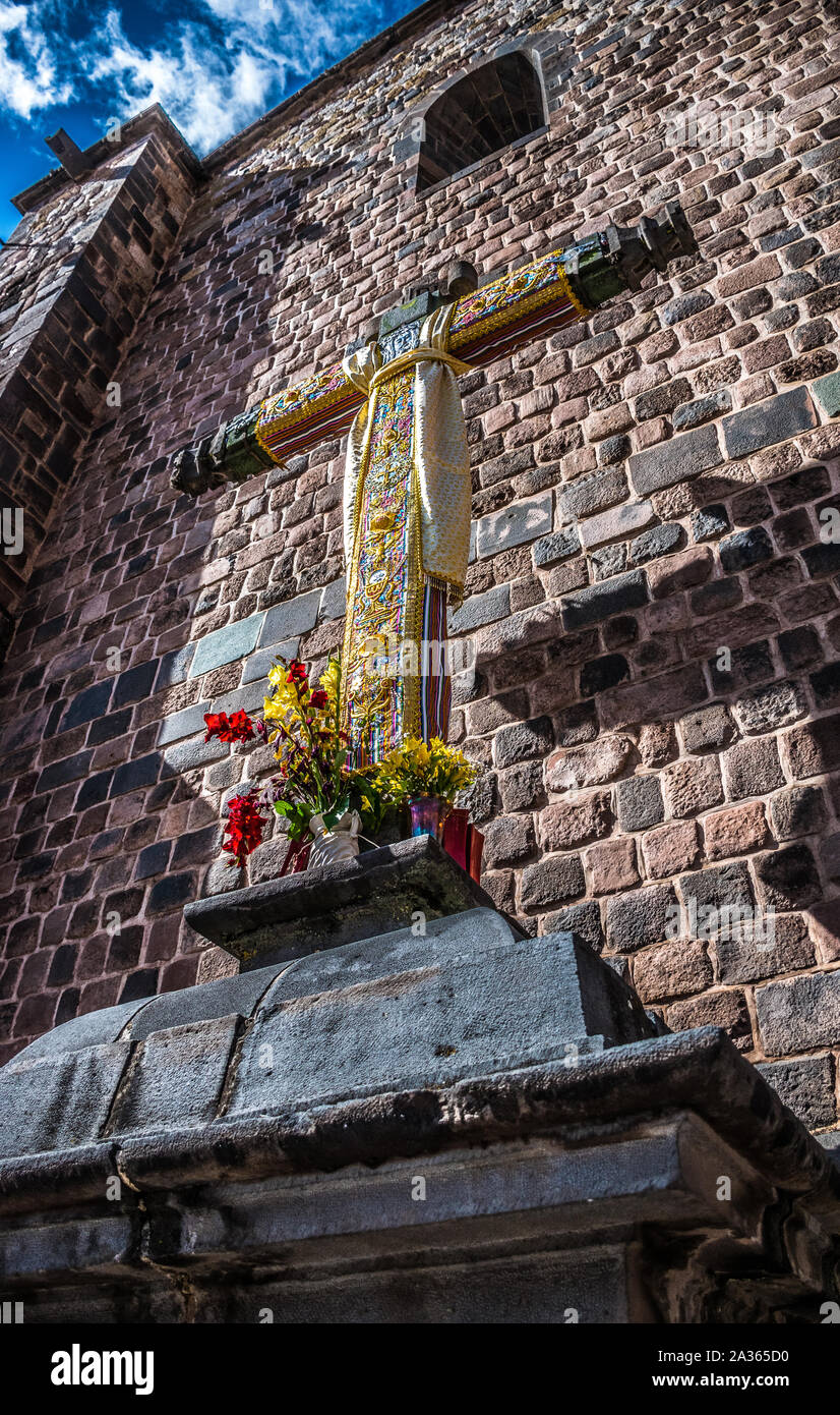Cross outside of Qoricancha and Santo Domingo in Cusco, Peru Stock ...
