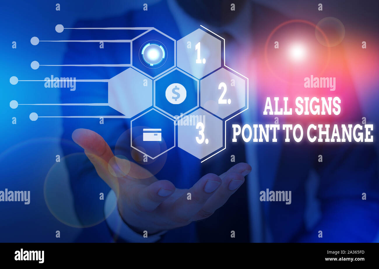 Writing note showing All Signs Point To Change. Business concept for ...
