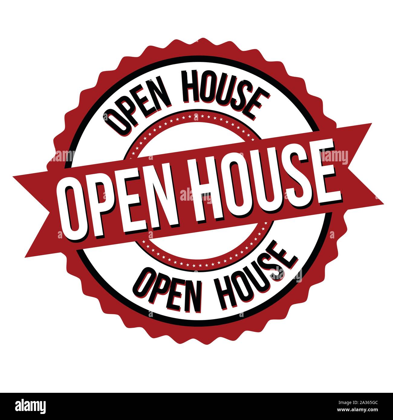 Open house label or sticker on white background, vector illustration ...