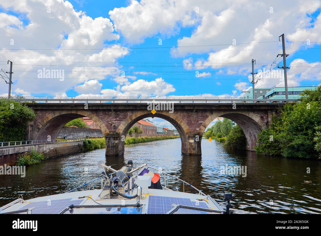 Image of a stone rail bridge over the river vailaine, Rennes, Brittainy ...