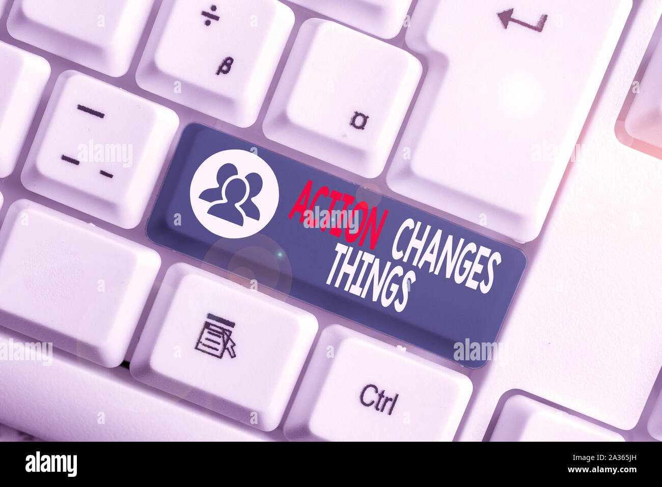 Writing note showing Action Changes Things. Business concept for doing ...