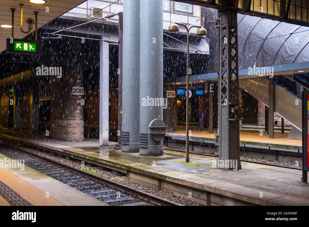 Copenhagen, Denmark - May 04, 2019: Snowflakes falling on platforms of ...