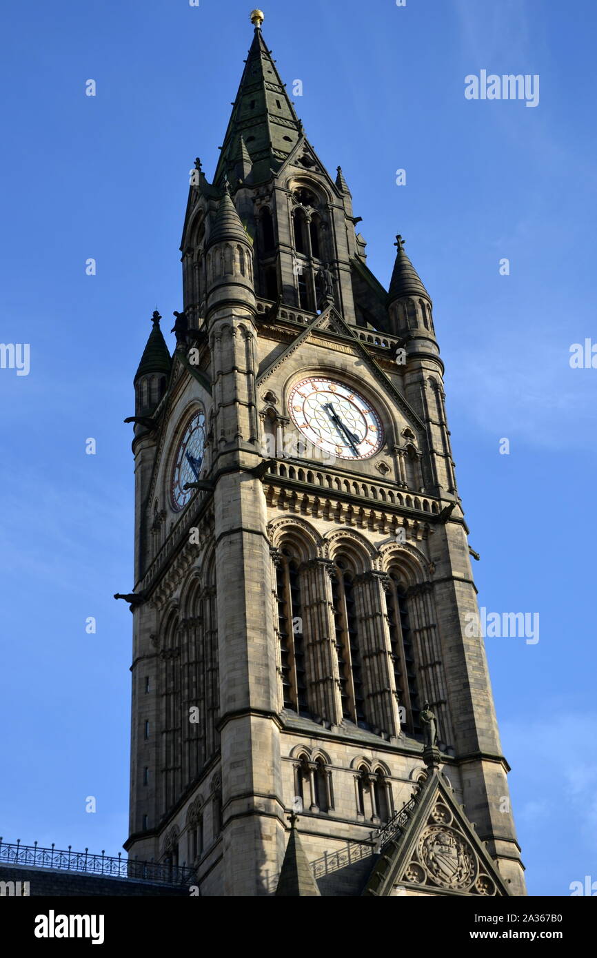 Clock tower of Manchester Town Hall, Albert Square, Manchester uk Stock ...