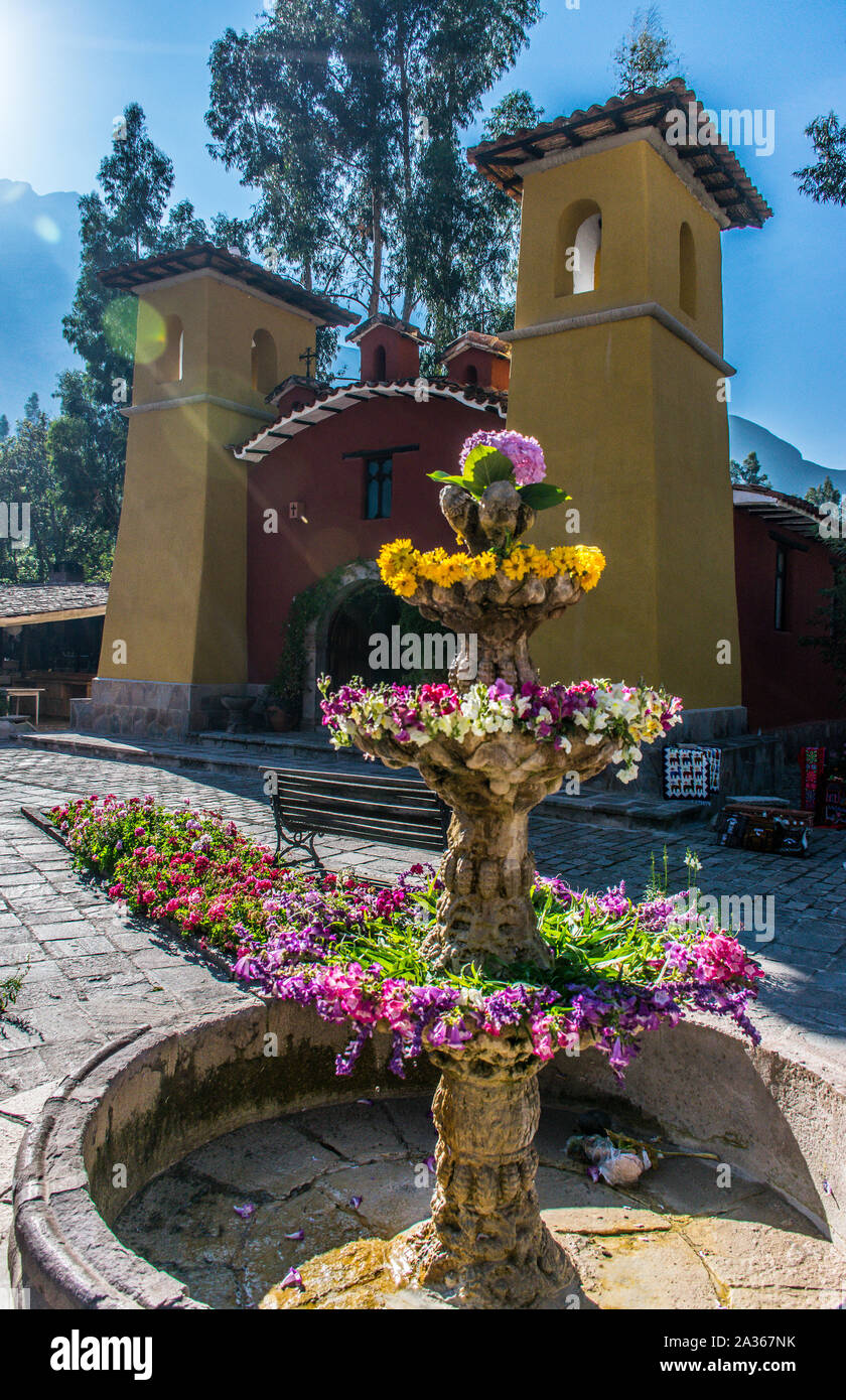Sacred Valley, Peru - 05/21/2019: Colorful Spanish church and market ...
