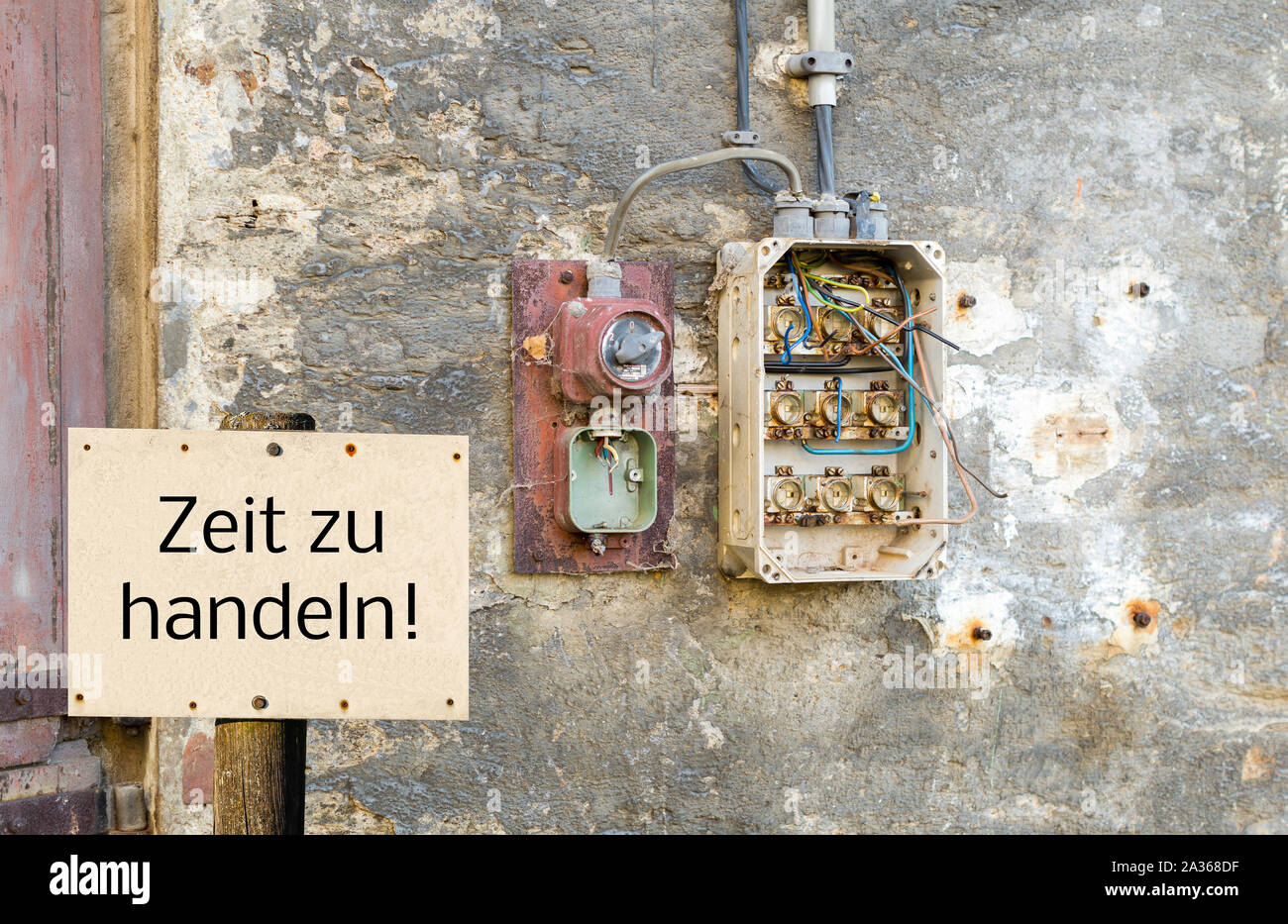 Old fuse box Time for new sign Stock Photo - Alamy