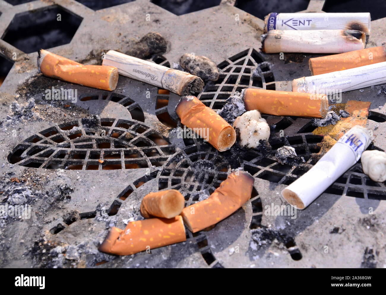 An ash tray on a street rubbish bin in the uk Stock Photo - Alamy
