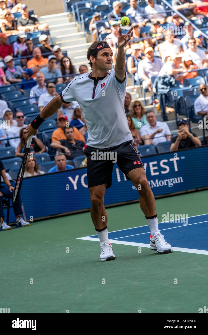 Roger Federer of Switzerland competing in the third round of the 2019 ...