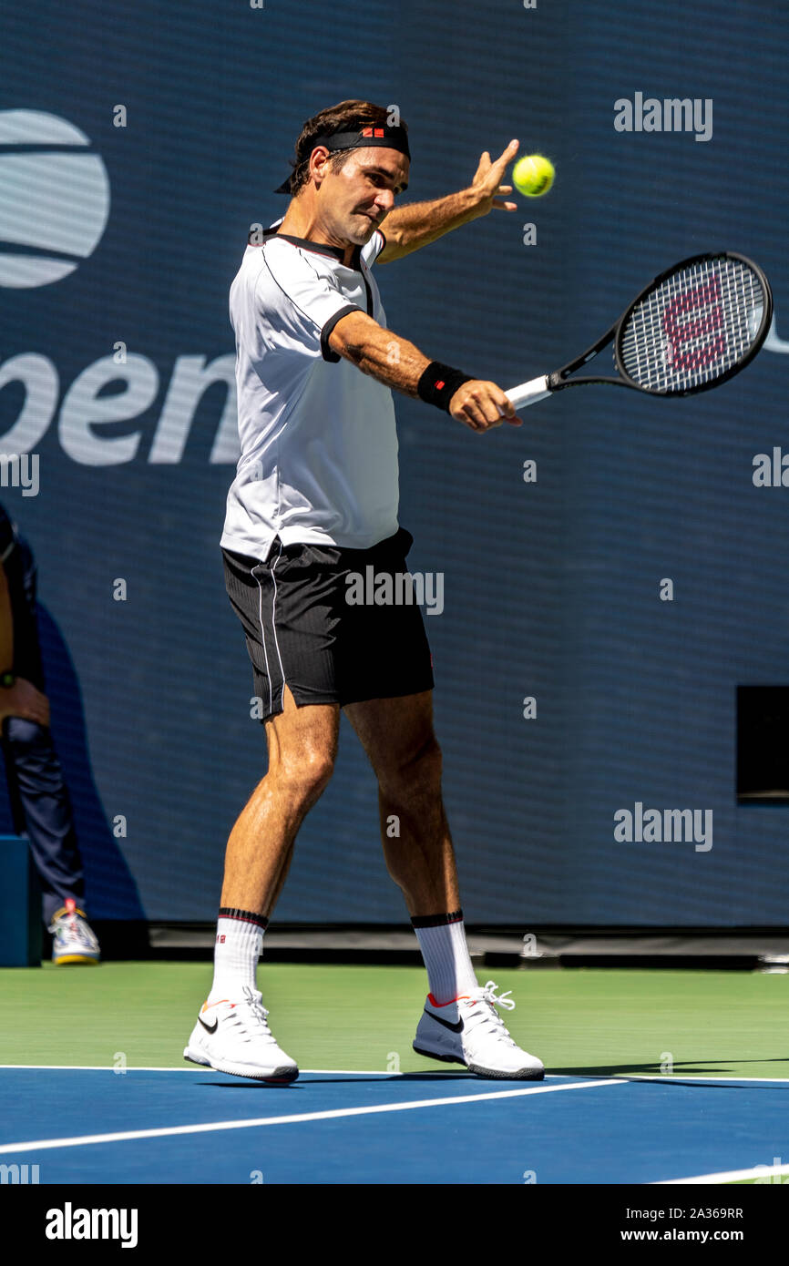 Roger Federer of Switzerland competing in the third round of the 2019 ...