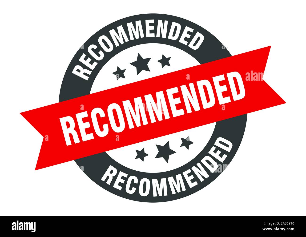 recommended sign. recommended black-red round ribbon sticker Stock ...