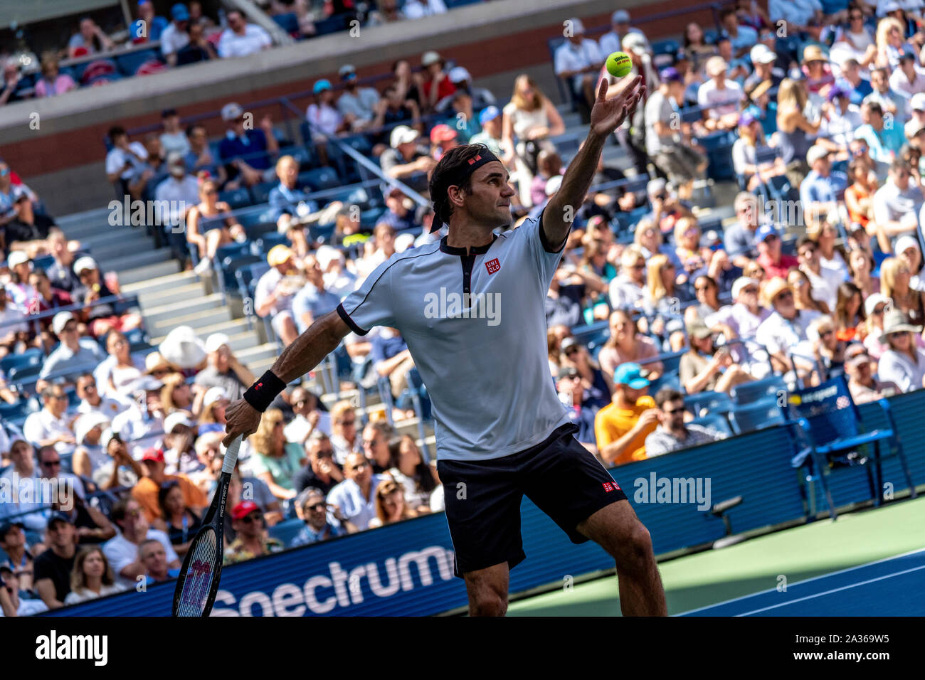Roger Federer of Switzerland competing in the third round of the 2019 ...