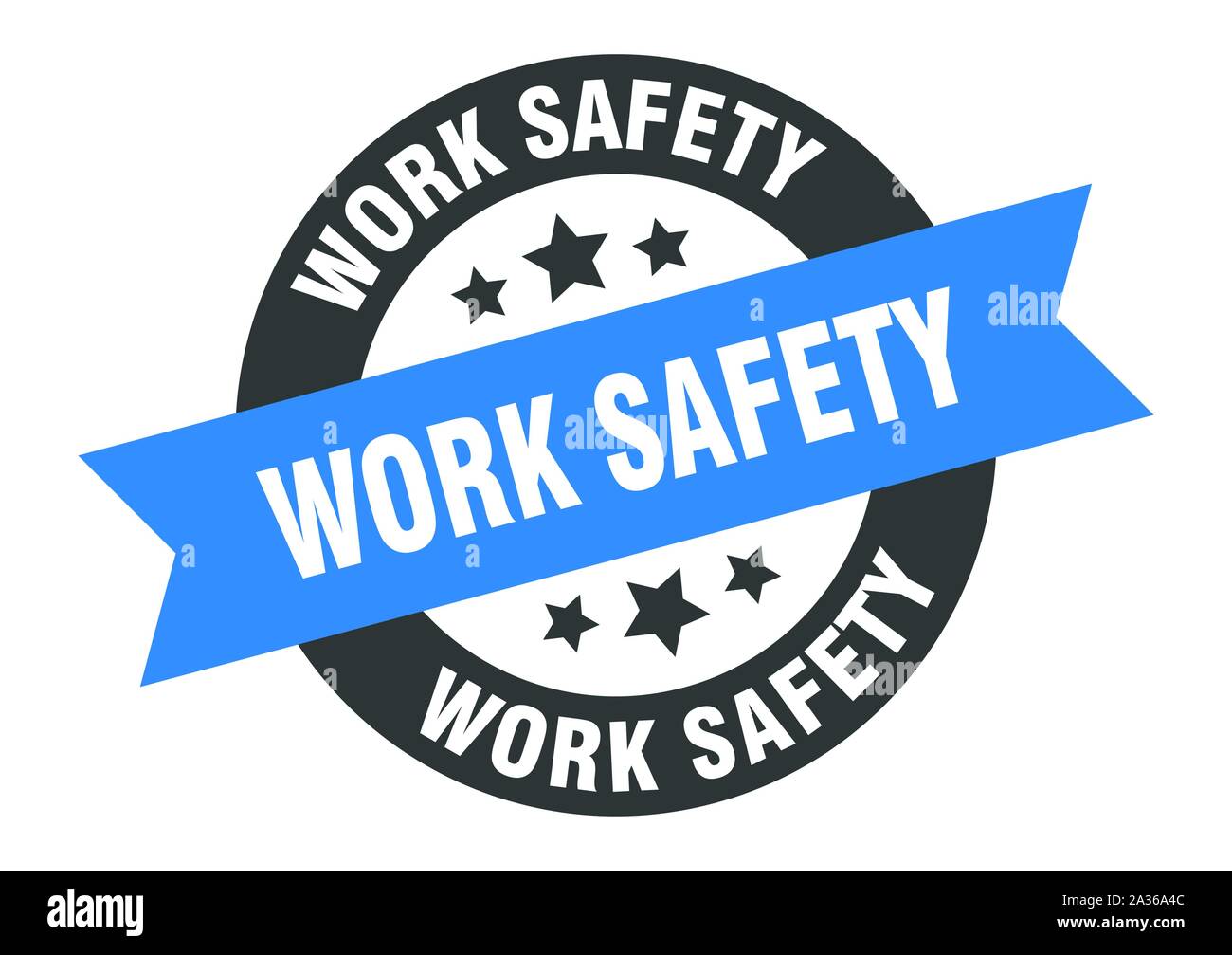 work safety sign. work safety blue-black round ribbon sticker Stock ...