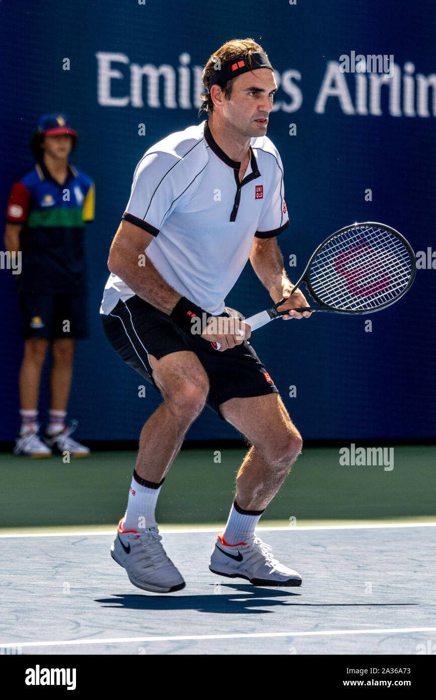 Roger Federer of Switzerland competing in the third round of the 2019 ...