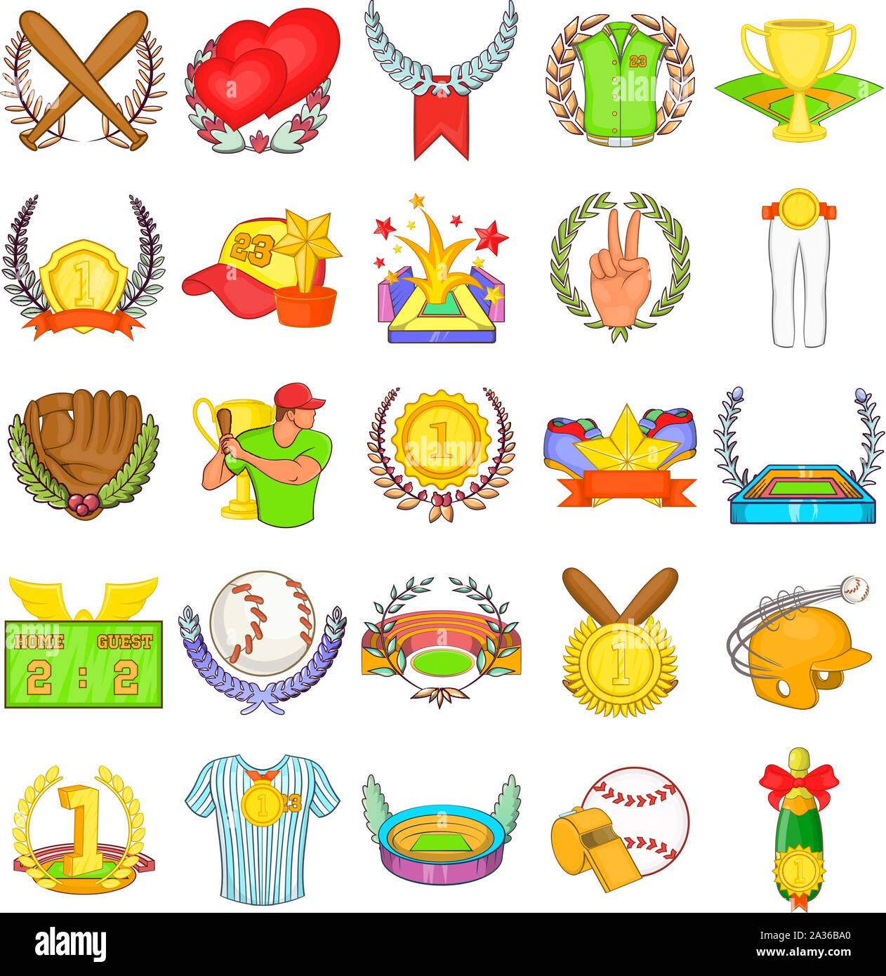 Baseball game icons set, cartoon style Stock Vector Image & Art - Alamy