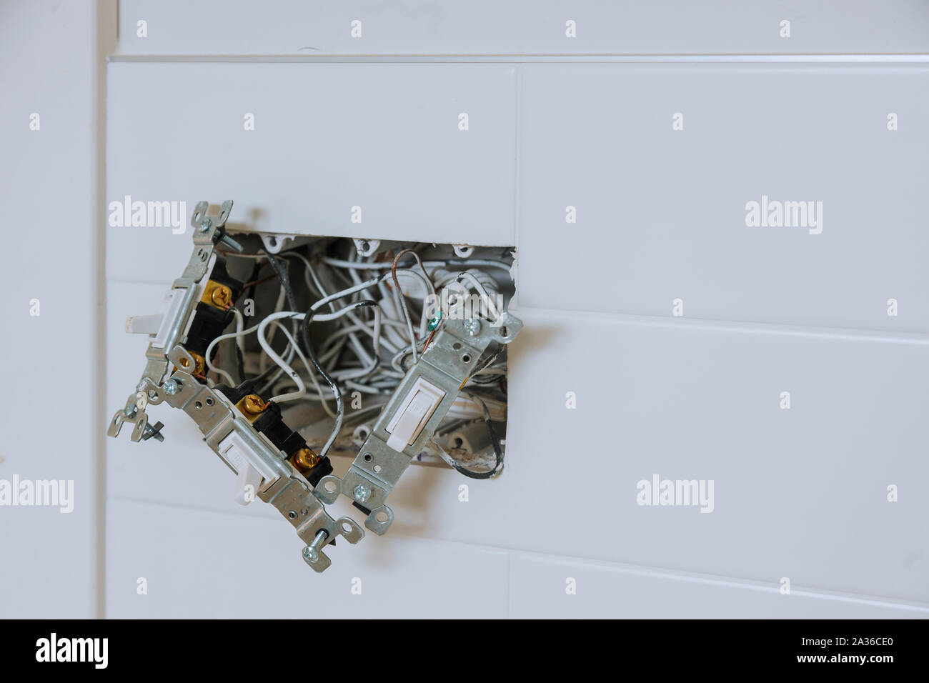 Installation of electrical switch on installation, electrical boxes ...