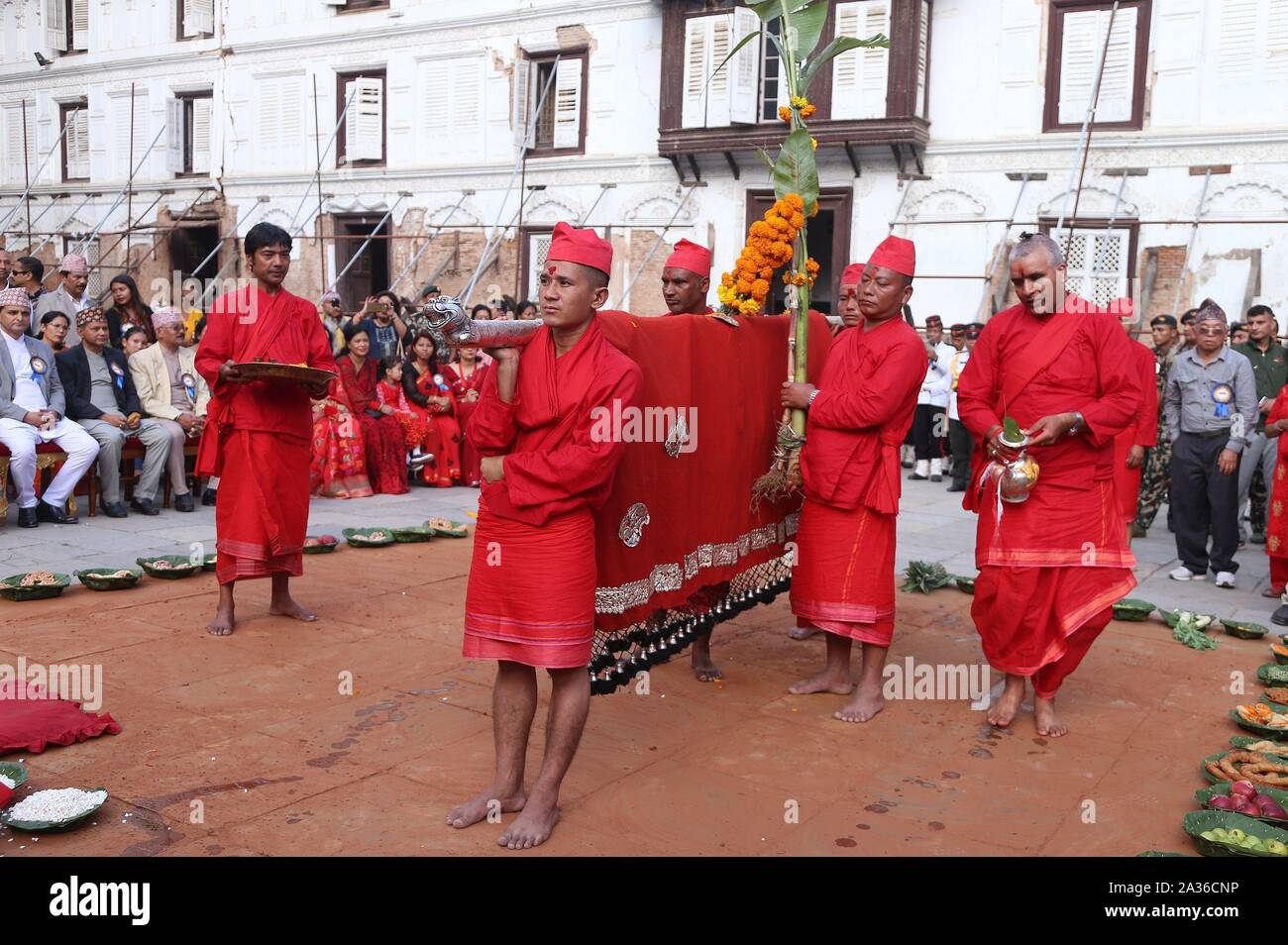Kathmandu, Nepal. 05th Oct, 2019. Hindu devotees participate in a ...