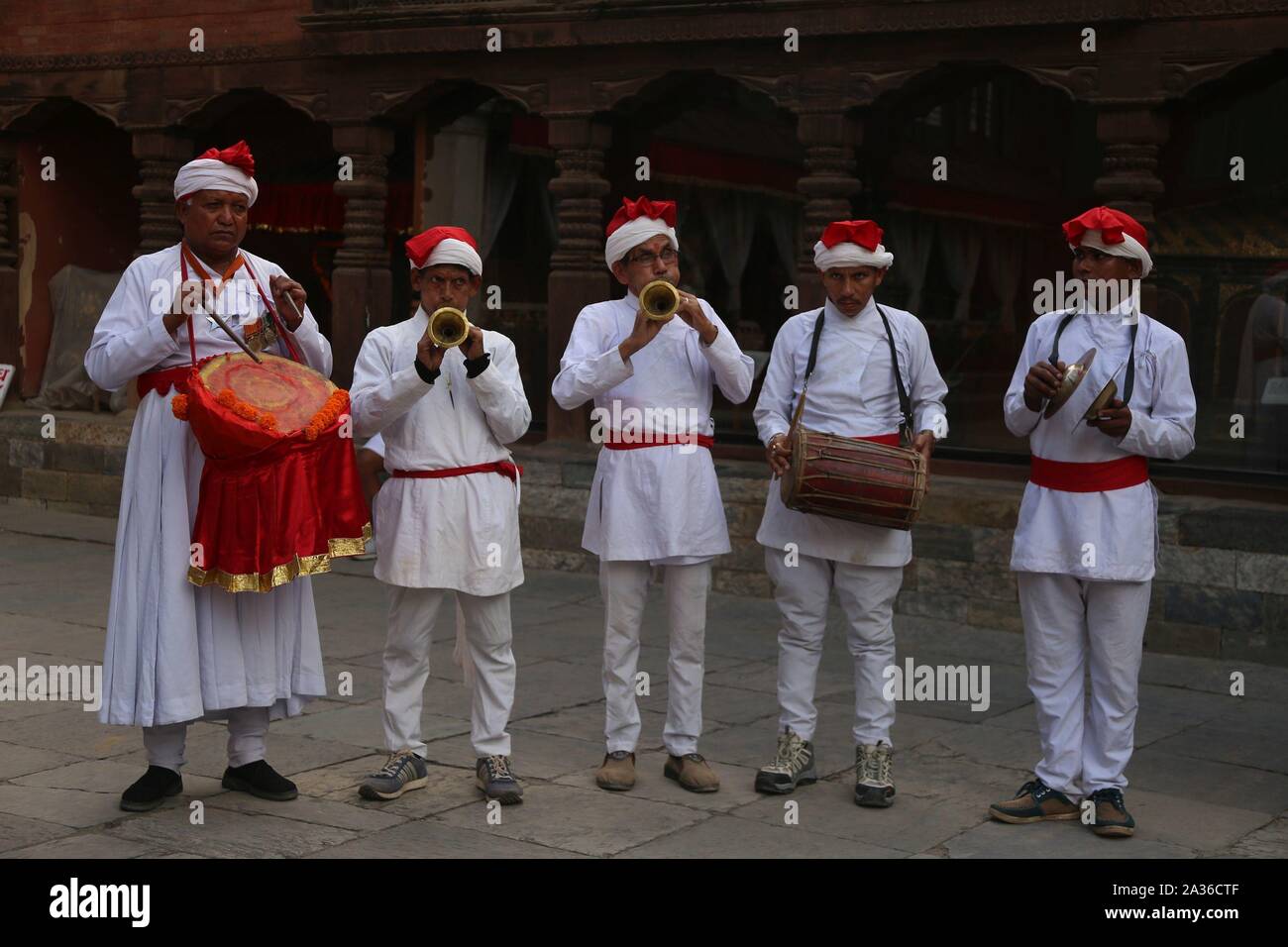 Kathmandu, Nepal. 05th Oct, 2019. Priests in traditional attire ...