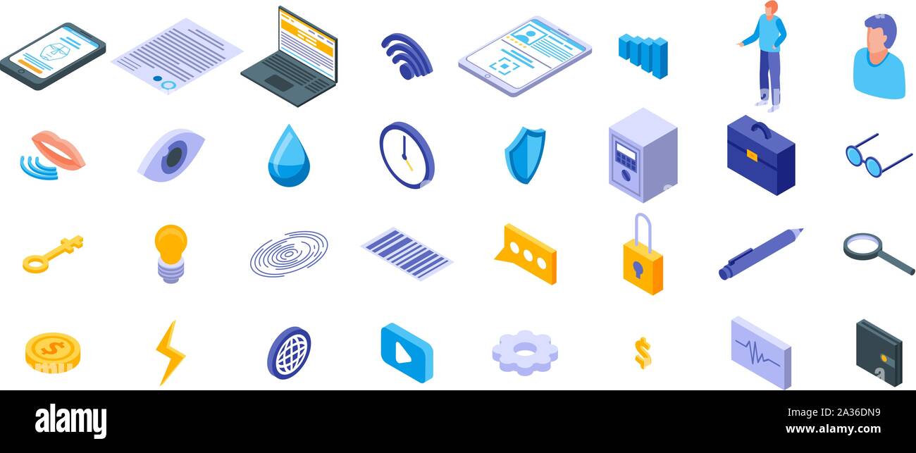 Biometric Authentication Icons Set Isometric Style Stock Vector Image