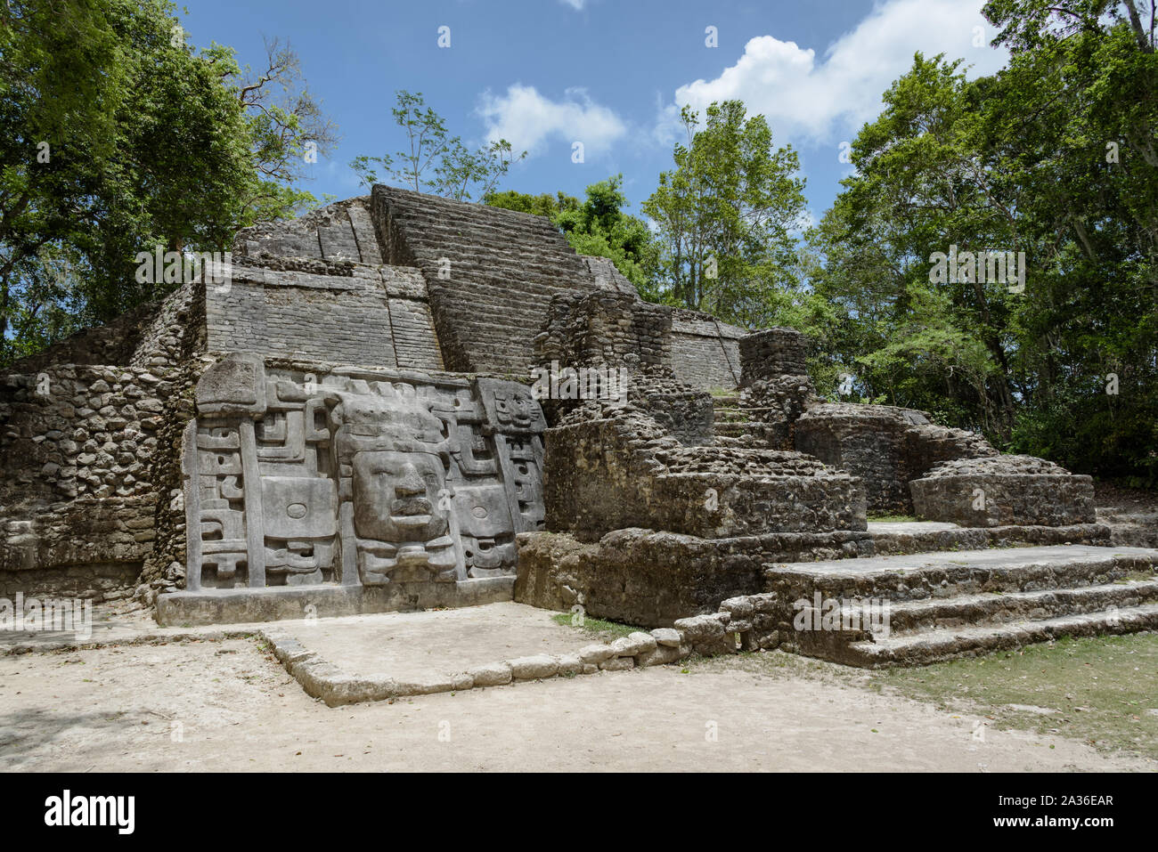 Mask Temple at Lamanai Archaeological Reserve, Orange Walk, Belize ...