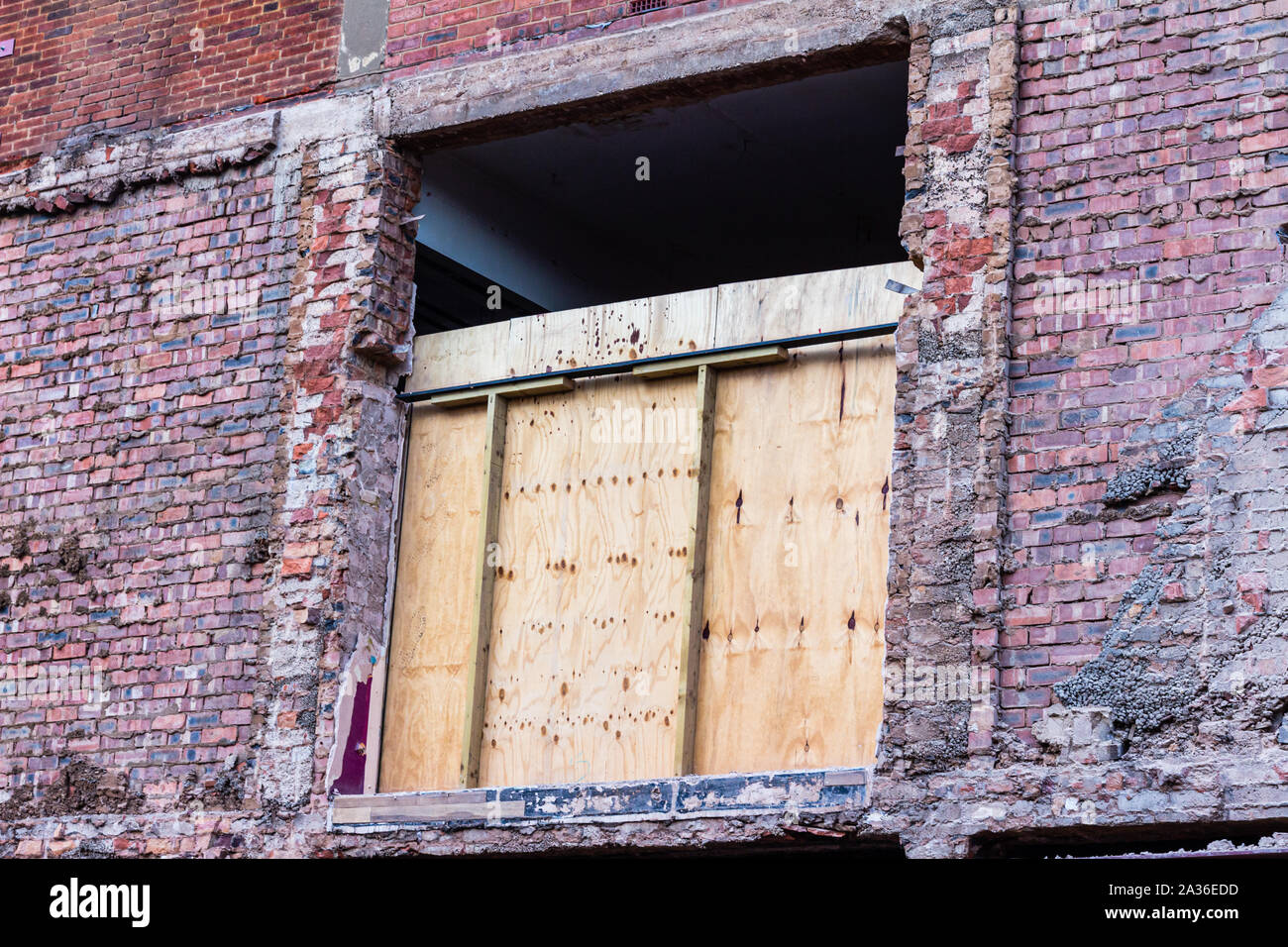 Partly demolished building as part of town center regeneration scheme ...