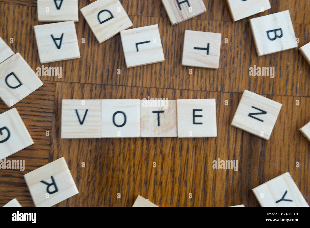 VOTE spelled out in wood letter tiles Stock Photo - Alamy