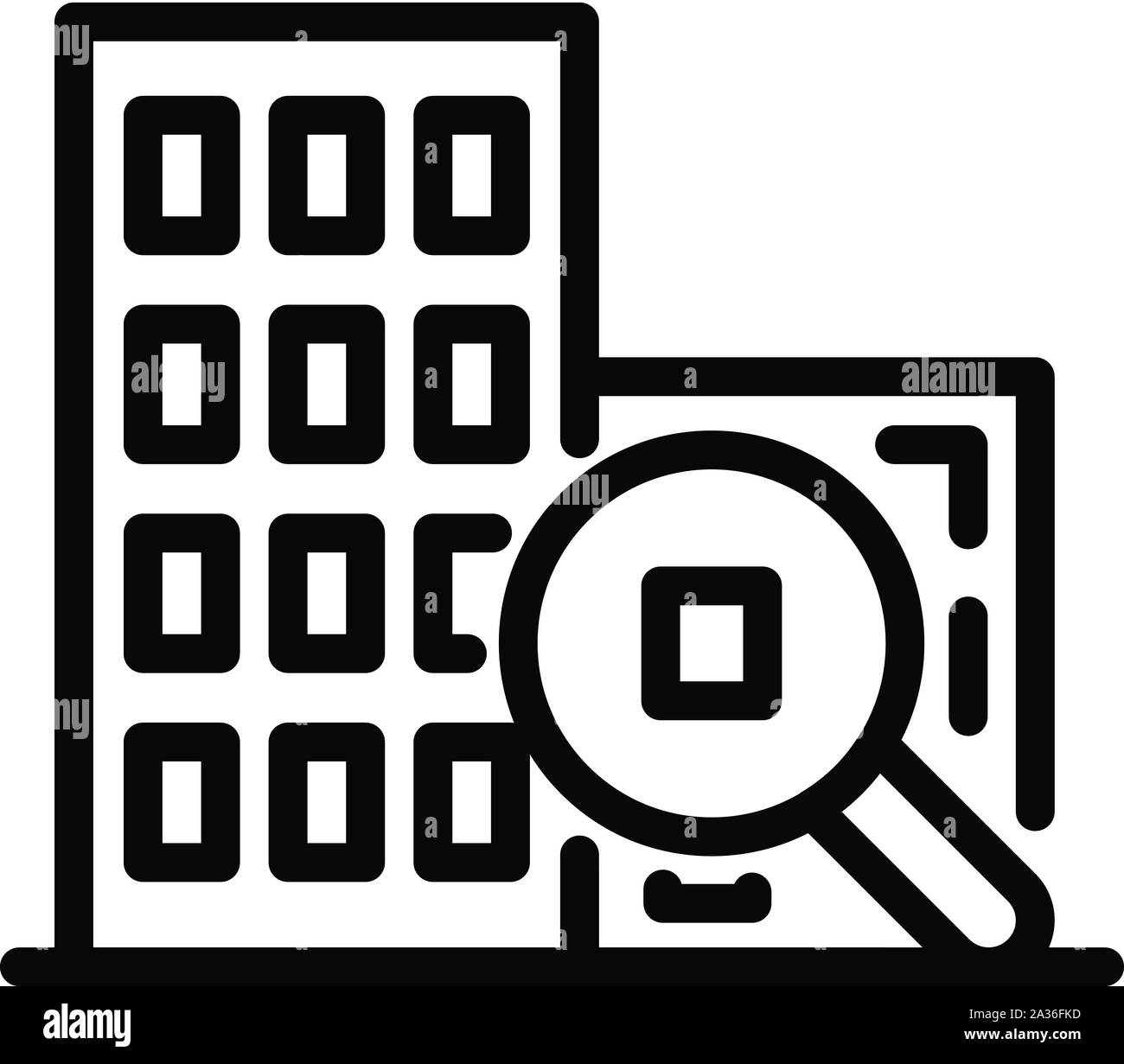 Building and magnifier icon, outline style Stock Vector Image & Art - Alamy