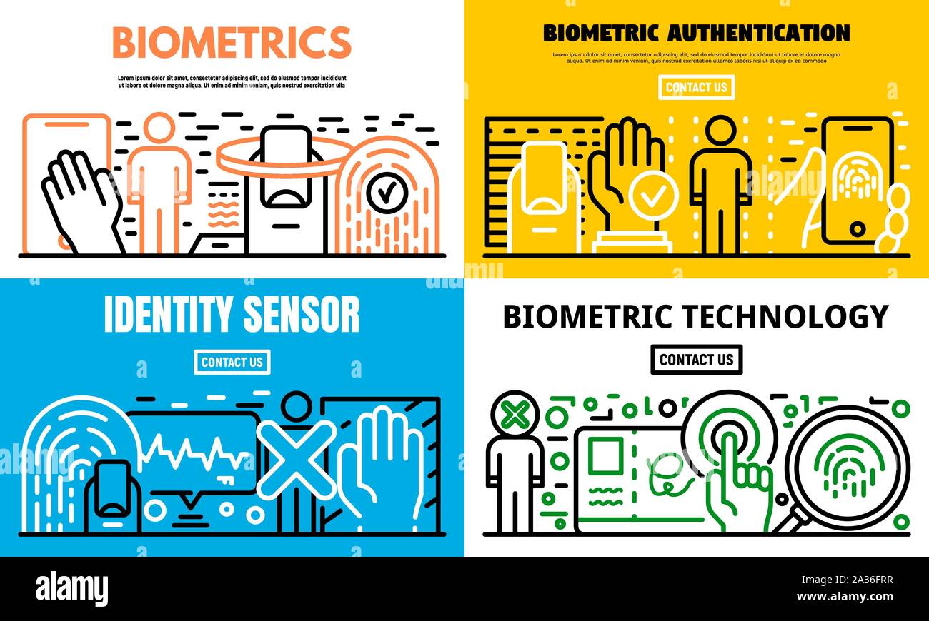Biometric recognition banner set, outline style Stock Vector Image ...