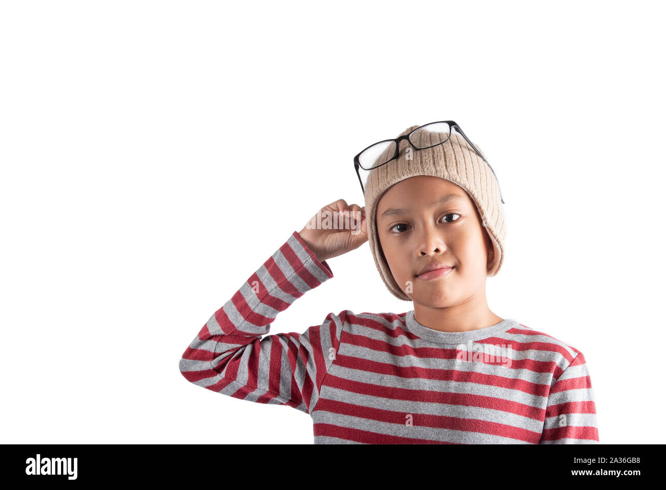 Boy student thinking isolated on white background Stock Photo - Alamy