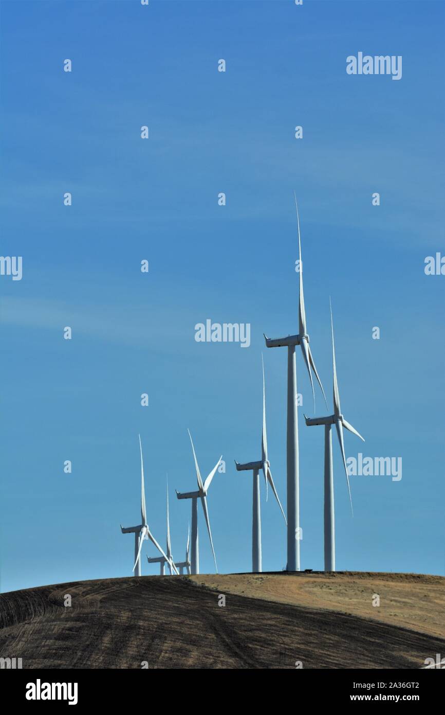 Wind turbines in far southeastern Washington state, in the USA, in the ...