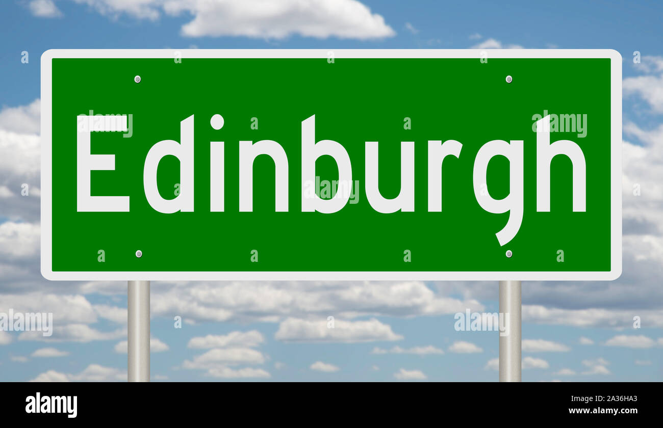 Rendering of a green 3d highway sign for Edinburgh in Scotland Stock ...