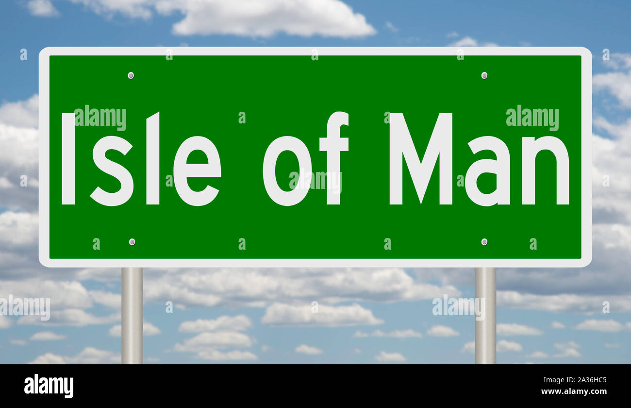 Rendering of a green 3d highway sign for Isle of Man Stock Photo - Alamy