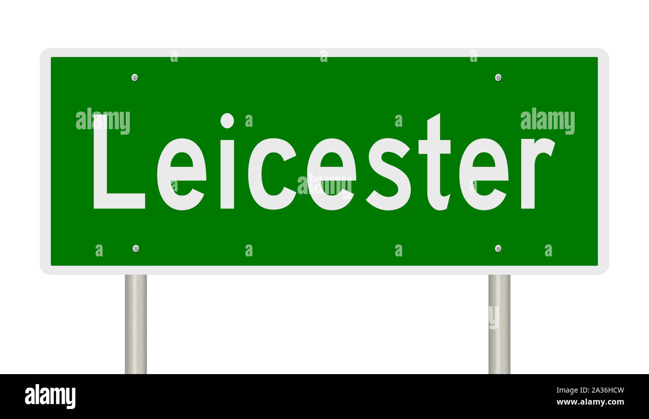Rendering of a green 3d highway sign for Leicester in England Stock ...