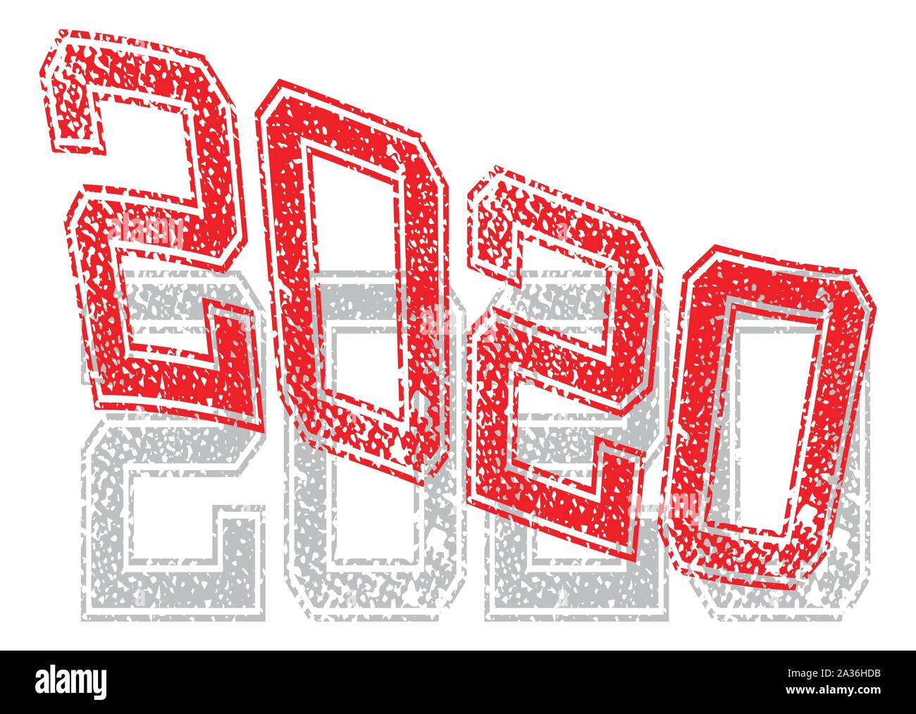 2020 rough red write with shadow, isolated on white background - Vector ...