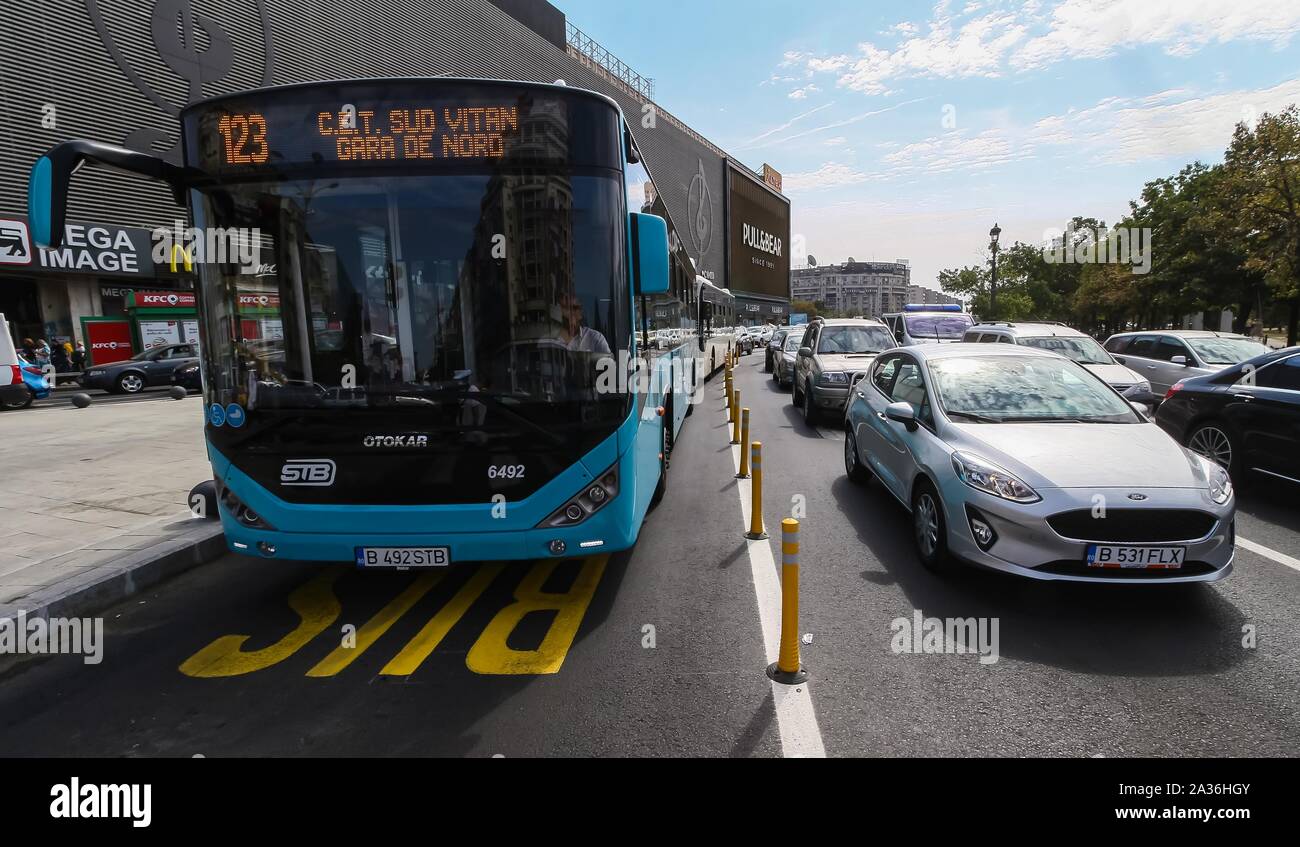 Bucharest, Romania - September 19, 2019: A public transport bus is ...