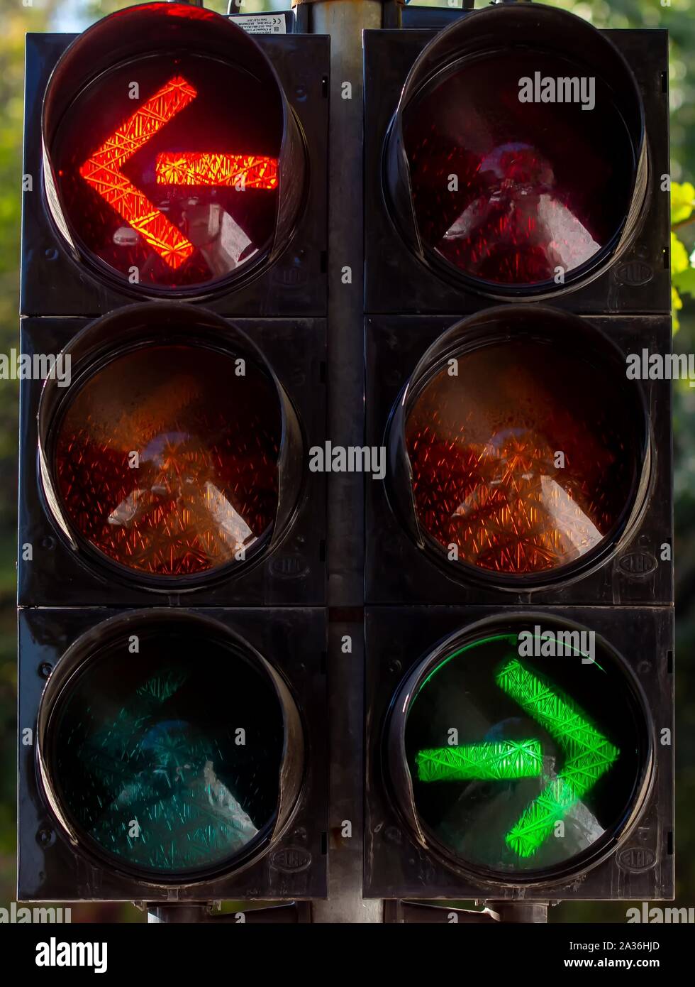 Bucharest, Romania - October 01, 2019: Traffic lights with lit red and ...