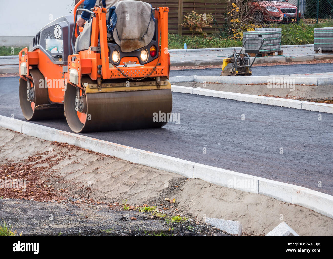 Road roller in road construction Stock Photo - Alamy