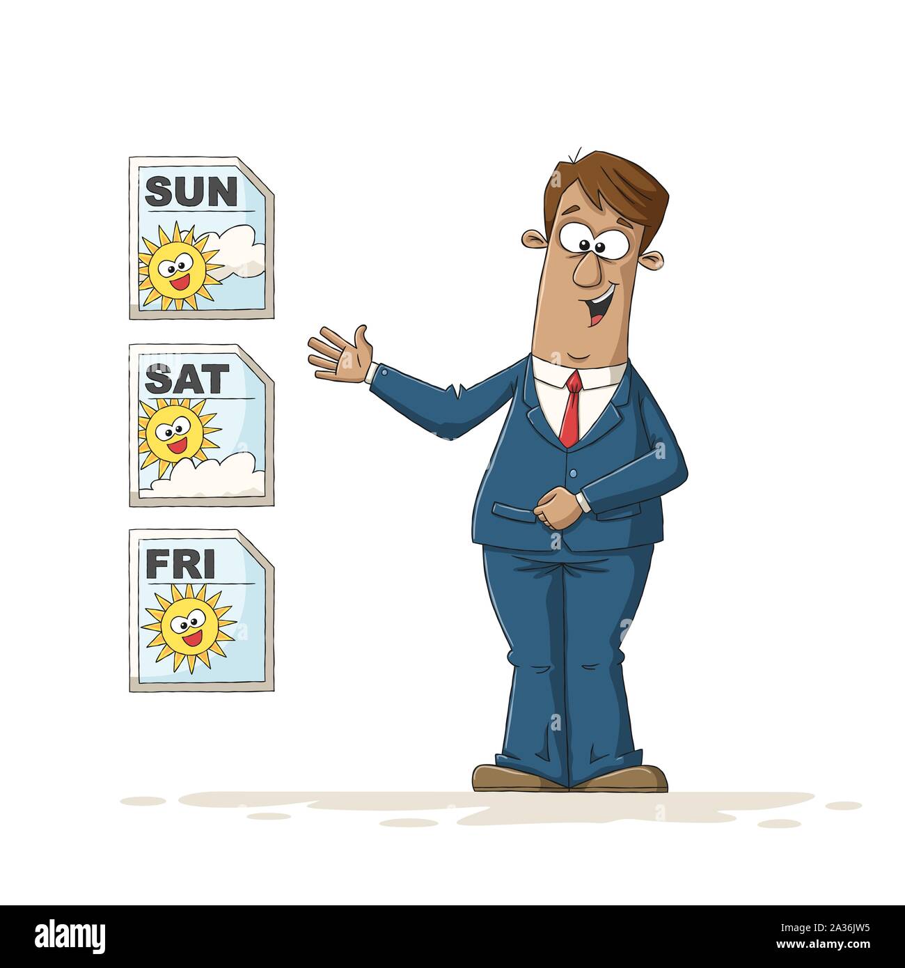 Metereologist at the weather forecast. Hand drawn vector illustration ...