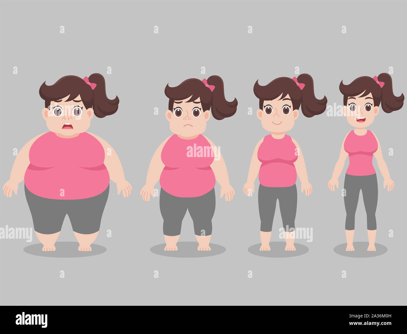 Set of Cute character Big Fat women l for lose weight, diet unhealthy ...