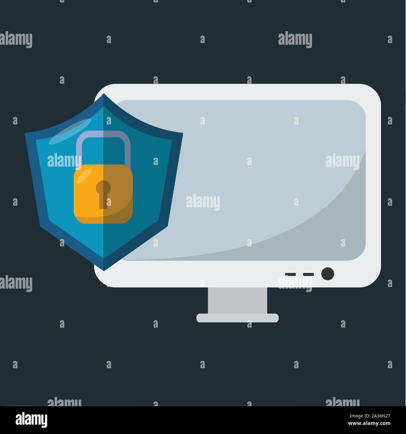 monitor , shield , padlock for computer security system concept vector ...