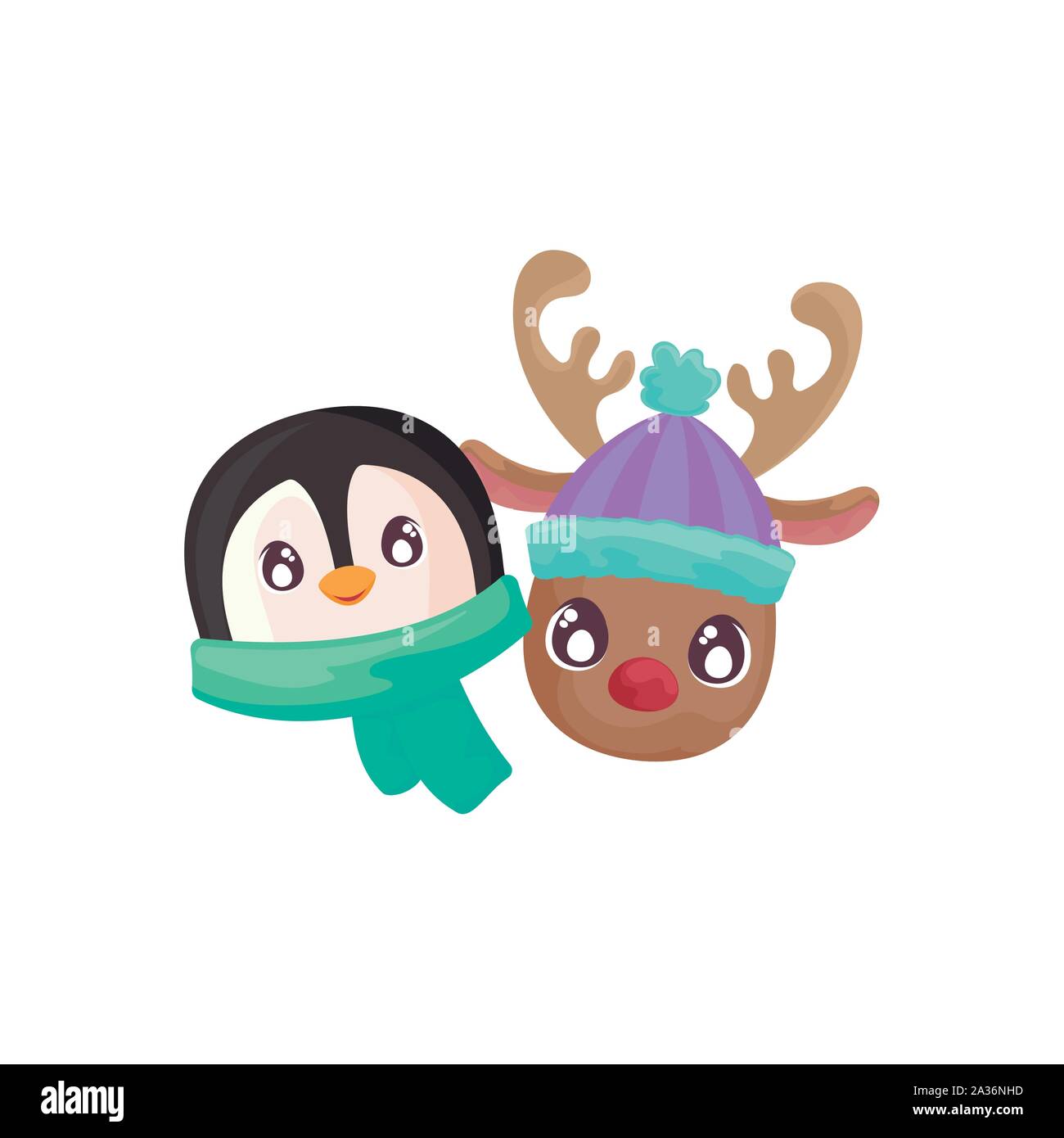 head of penguin and reindeer on white background vector illustration ...