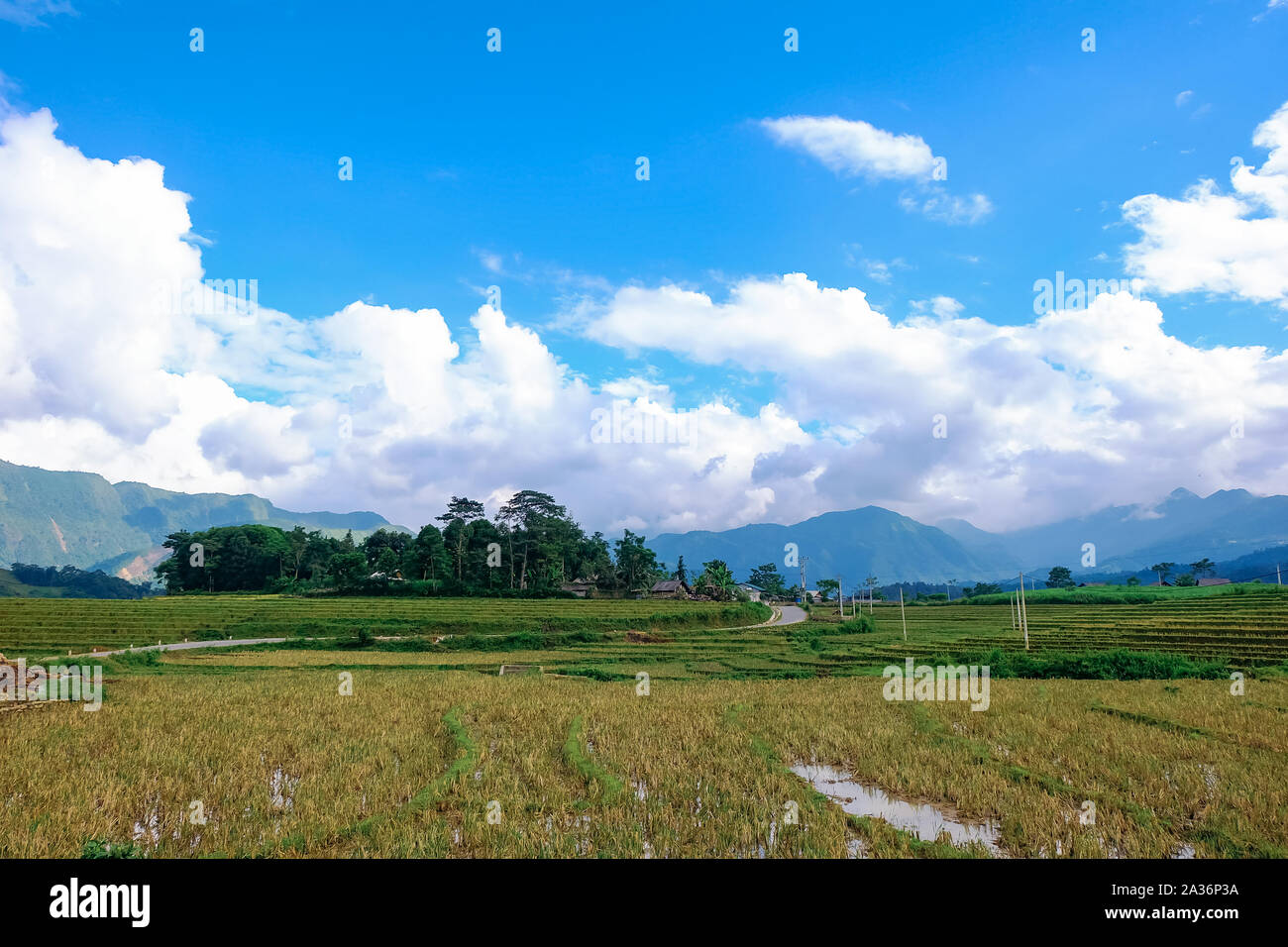 The beautiful landscape of Sapa with mountains, clouds, blue sky, and ...