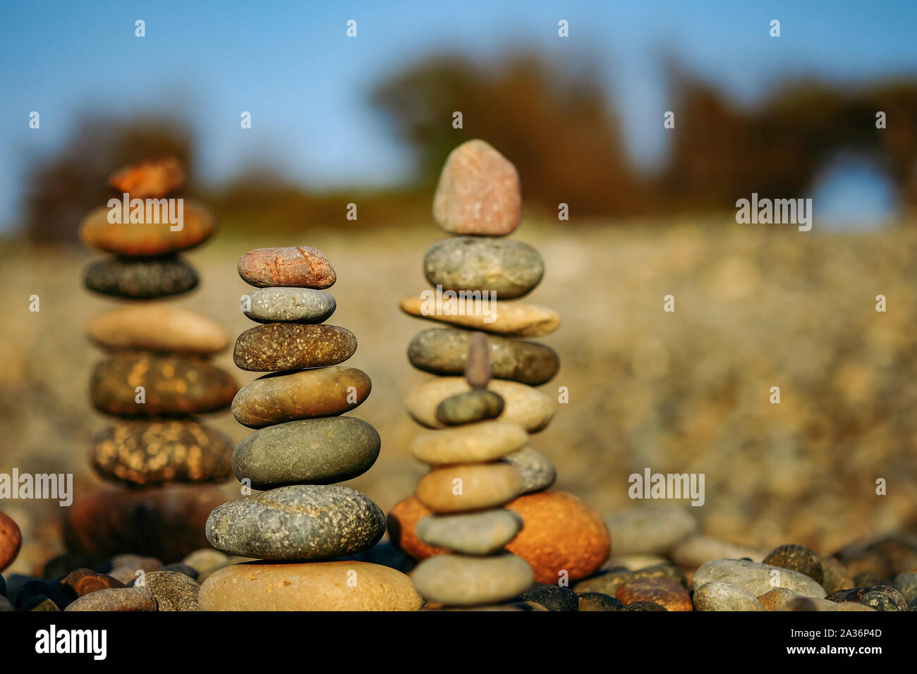 Close up of rocks stacked one on top of another with soft selective ...