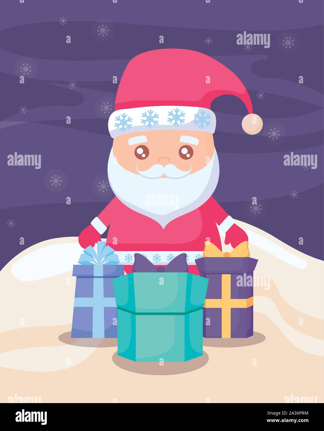 santa claus with gift boxes on winter landscape vector illustration ...