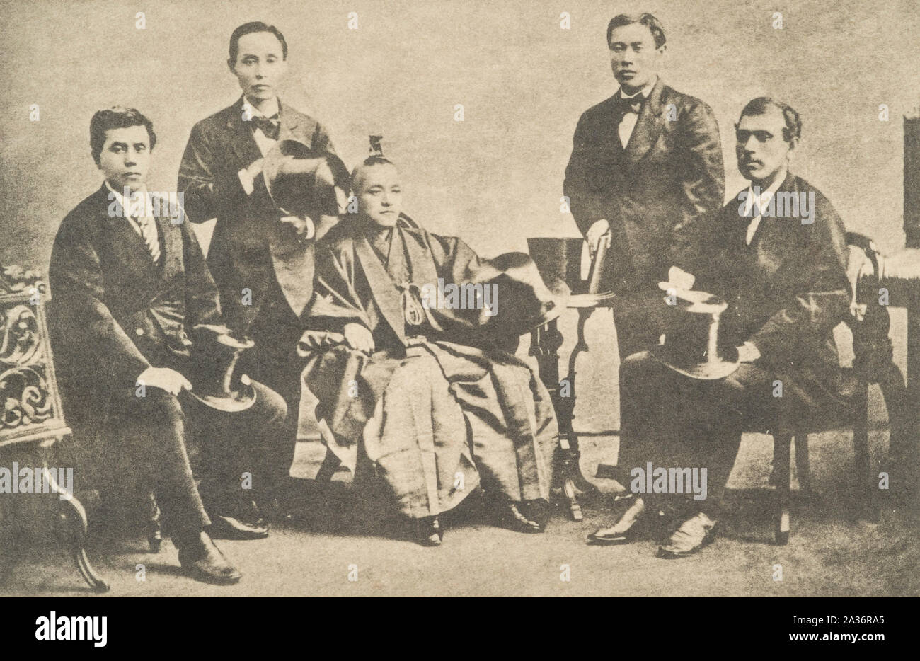 Iwakura Mission, 1872 (Meiji period), Location Private Collection. From left to right, Kido ...