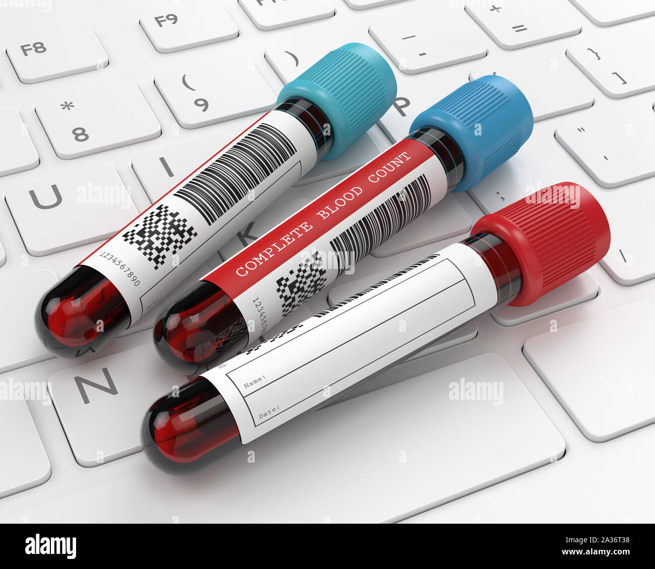 3d render of CBC blood tubes lying on keyboard Stock Photo - Alamy