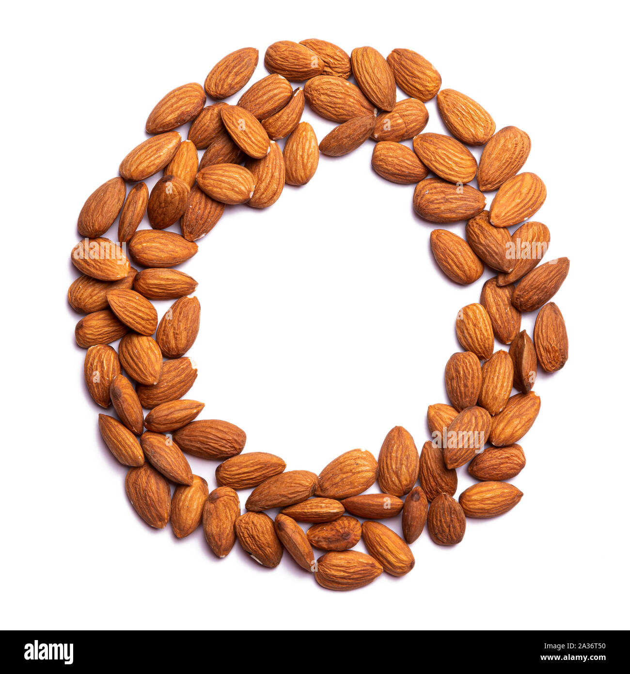 The letter "O" of the English alphabet from a peeled almond on a white ...