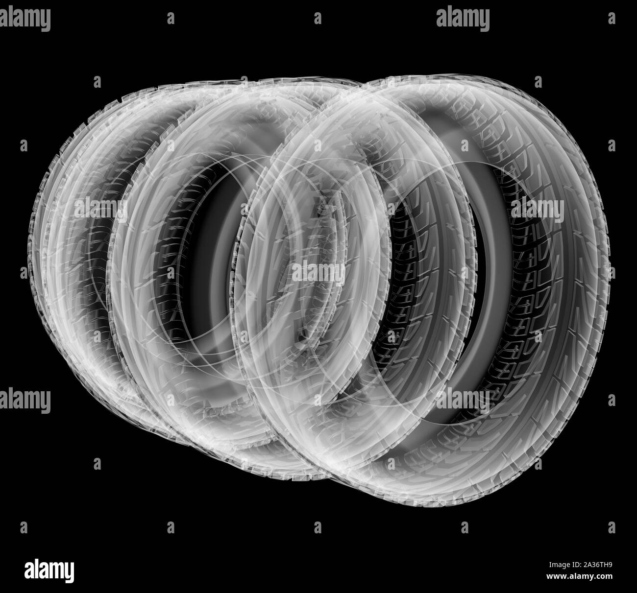 Car wheels X-Ray style. Isolated on black background. 3D illustration ...