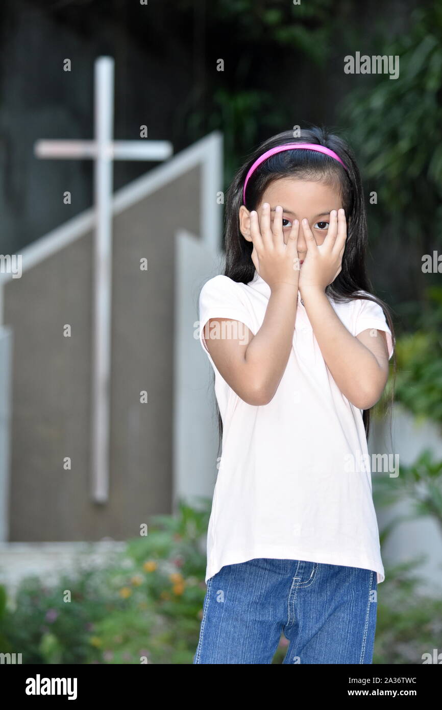 Fearful Spiritual Diverse Person And Cross Stock Photo - Alamy